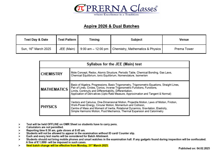 2025 03 16 Exam Syllabus 26A Dual Main | PDF
