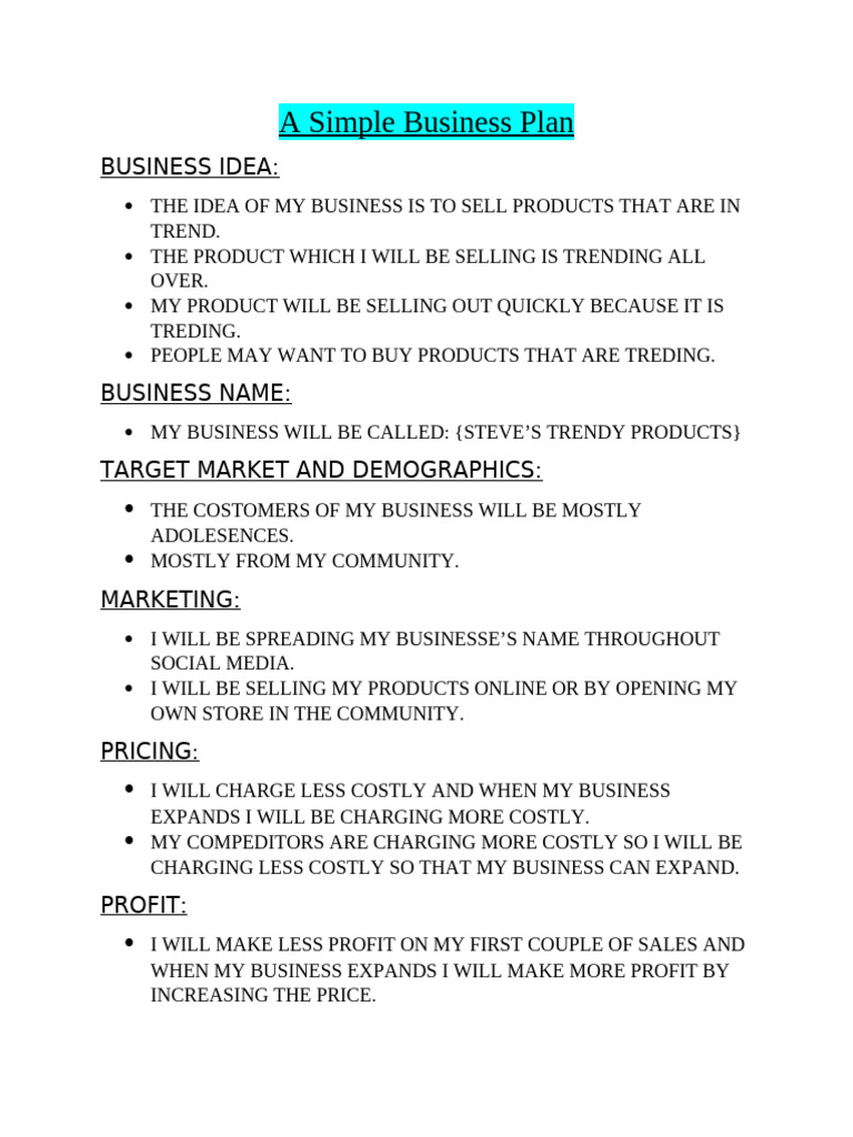 A Simple Business Plan | PDF