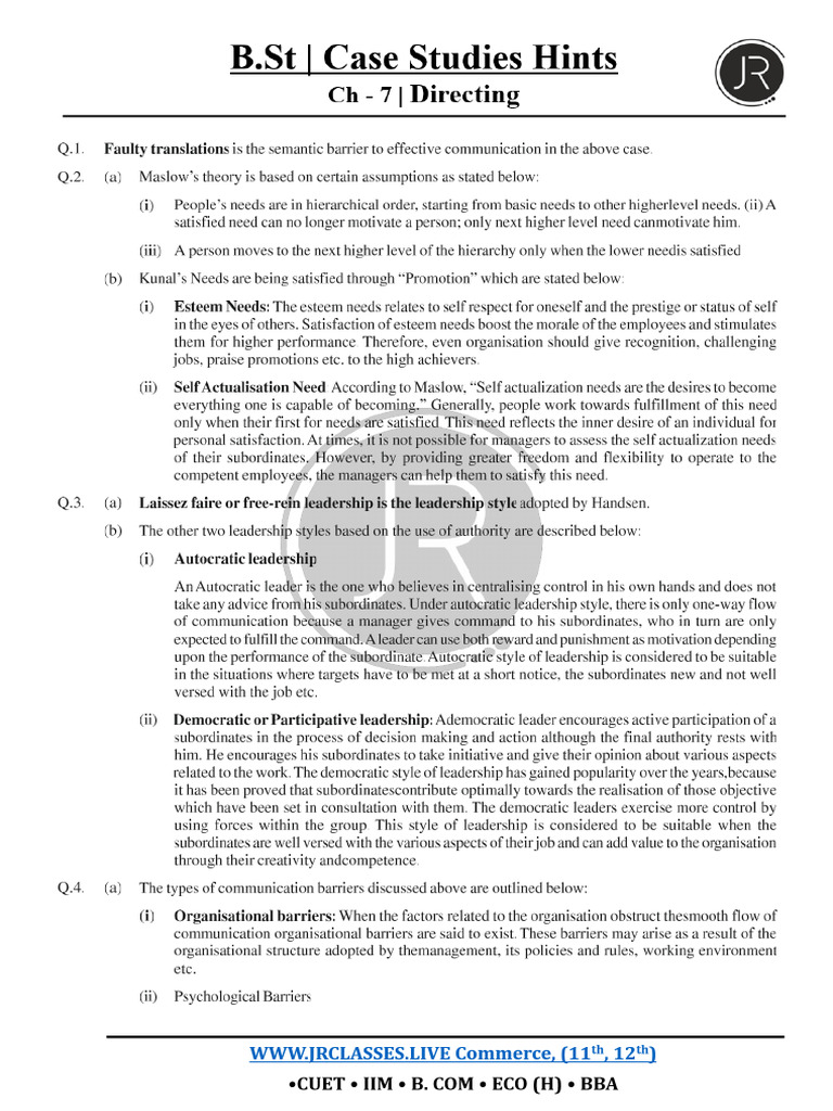 Ch-7 Case Studies Hints | PDF