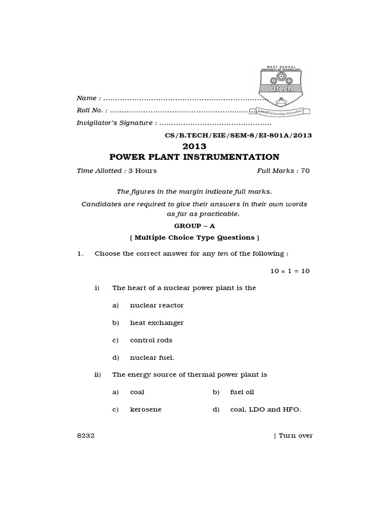 Power Plant Instrumentation Exam Guide | PDF | Power Station | Energy ...