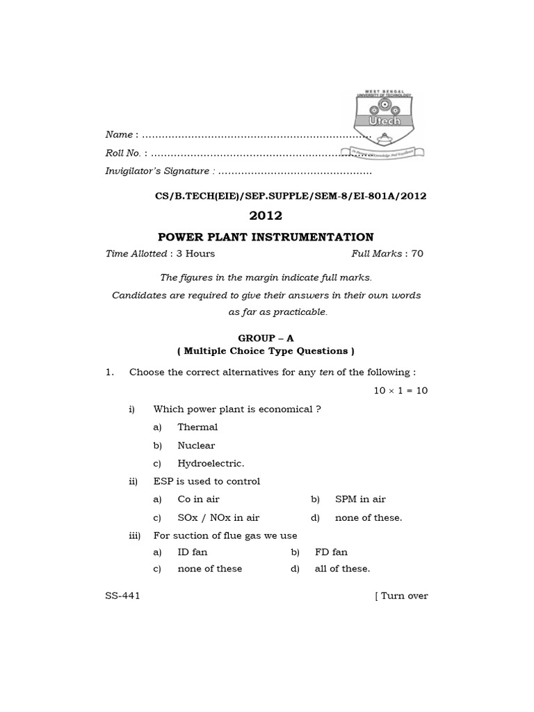 Power Plant Instrumentation Exam Guide | PDF | Boiler | Steam