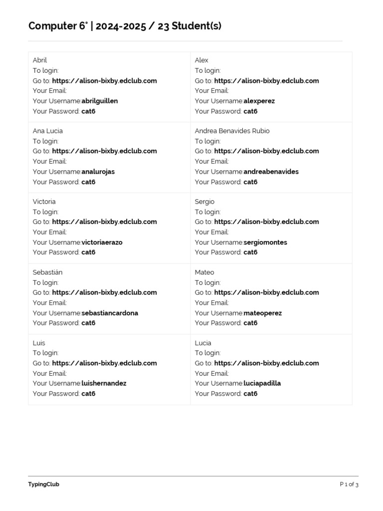 Student Login Credentials for TypingClub | PDF | Cryptography | Data Model