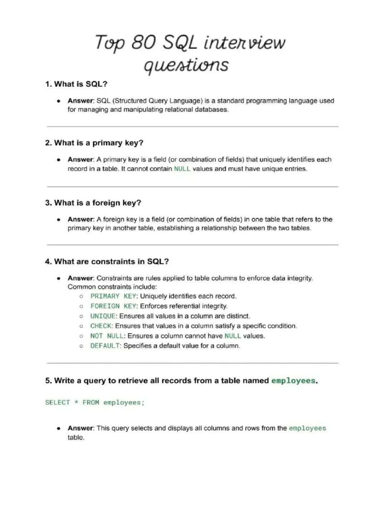 Top_80_Sql_Questions_1738906719 | PDF