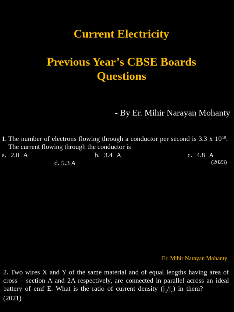 Current Electricity PYQS CBSE | PDF | Electrical Conductor | Voltage