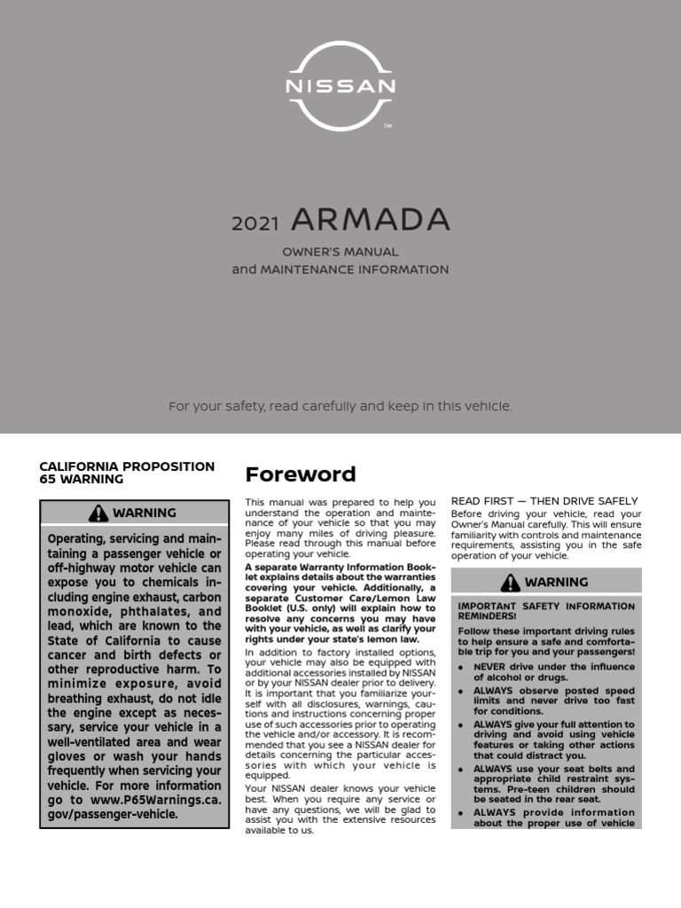 2021 Nissan Armada Owner Manual | PDF | Airbag | Seat Belt