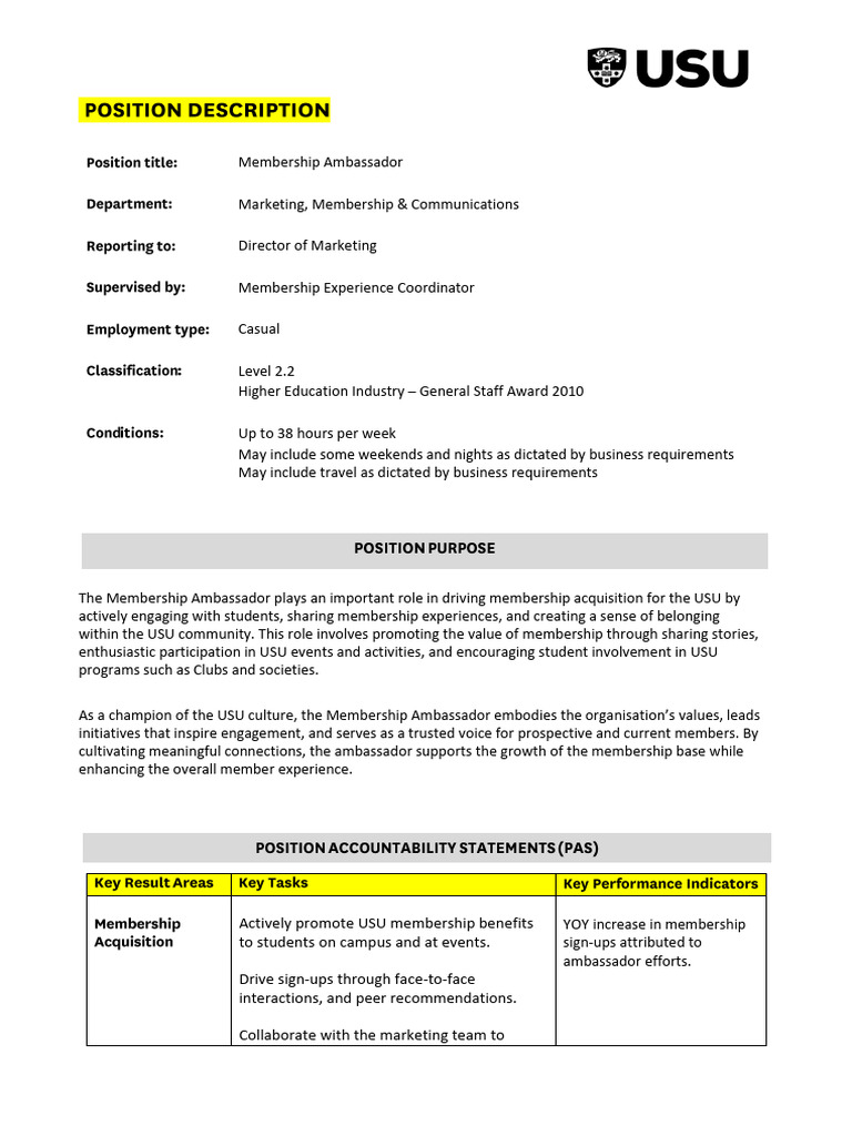 Position Description - Membership Ambassador Jan 2025 | PDF | Business ...