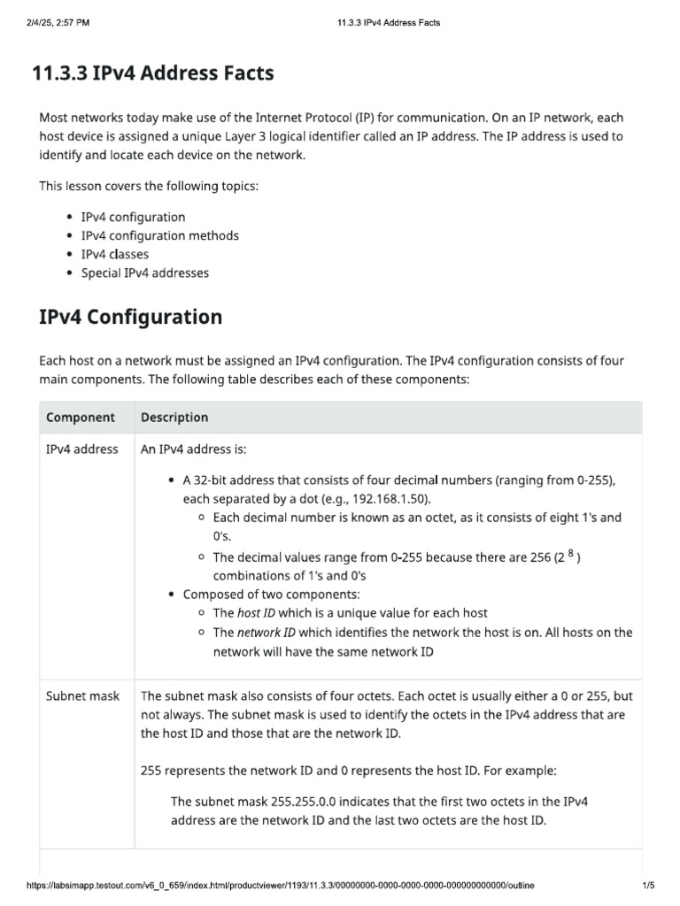 11.3.3 IPv4 Address Facts | PDF