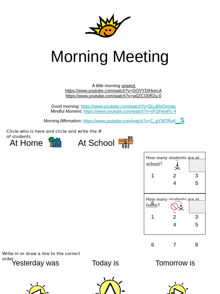 Morning Meeting Slide Show With Music Links TUESDAY | PDF