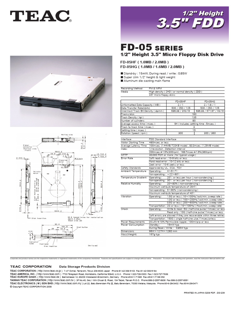Teac FD-05 3.5 Inch Diskette | PDF | Floppy Disk | Computer Science