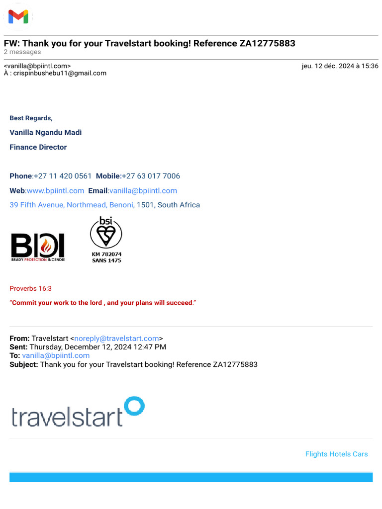 Travelstart Booking Confirmation ZA12775883 | PDF | Identity Document ...