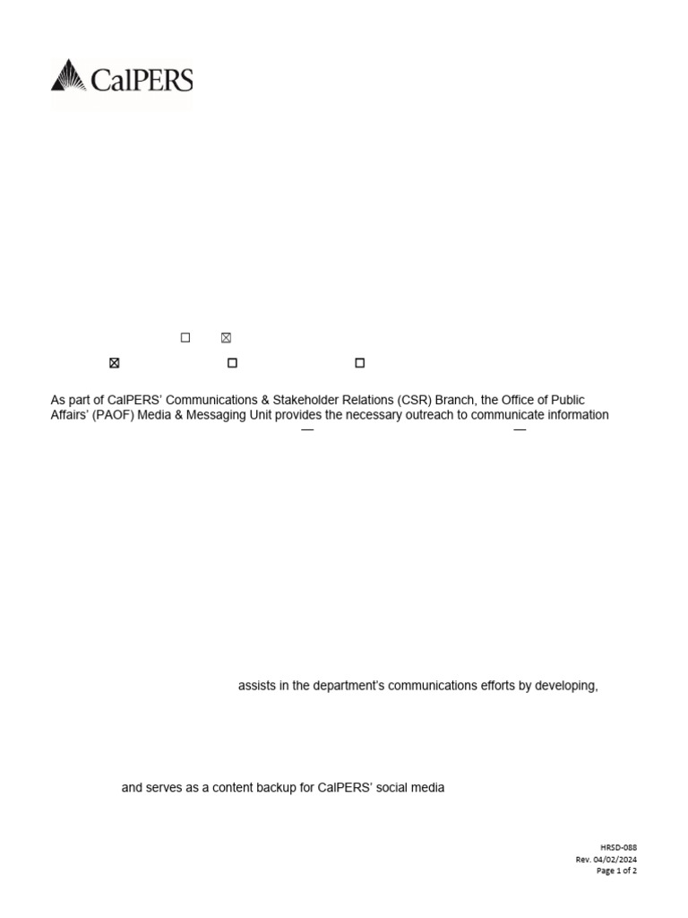 Duty Statement | PDF | Cal Pers | Corporate Social Responsibility