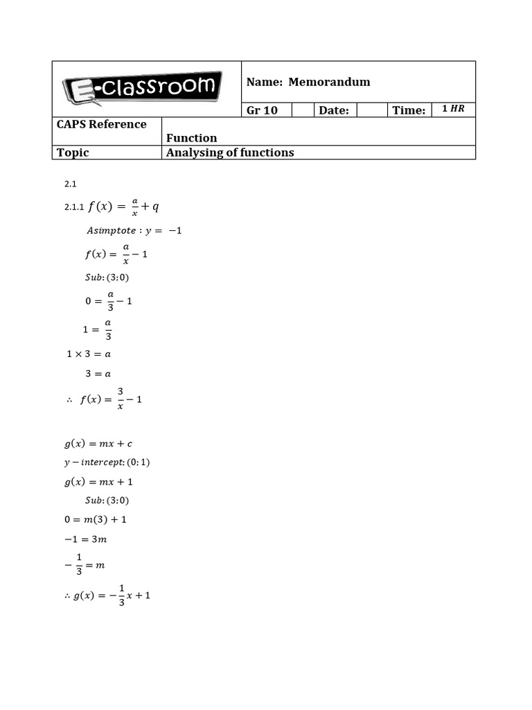 Gr10t2 Functions Analysing of Functions Memo | PDF