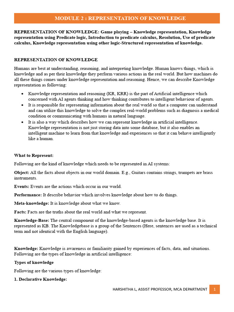 Representation of Knowledge - 1 | PDF | Knowledge Representation And Reasoning | Logic