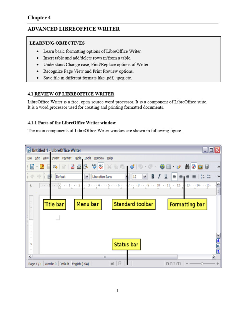 Class 5 Chapter 4 Libreoffice Writer (New Syllabus) | PDF | Software | Text