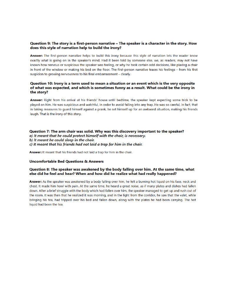 Practical Jokes in "An Uncomfortable Bed" | PDF