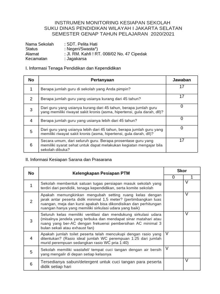 Instrumen Monitoring Kesiapan Sekolah | PDF