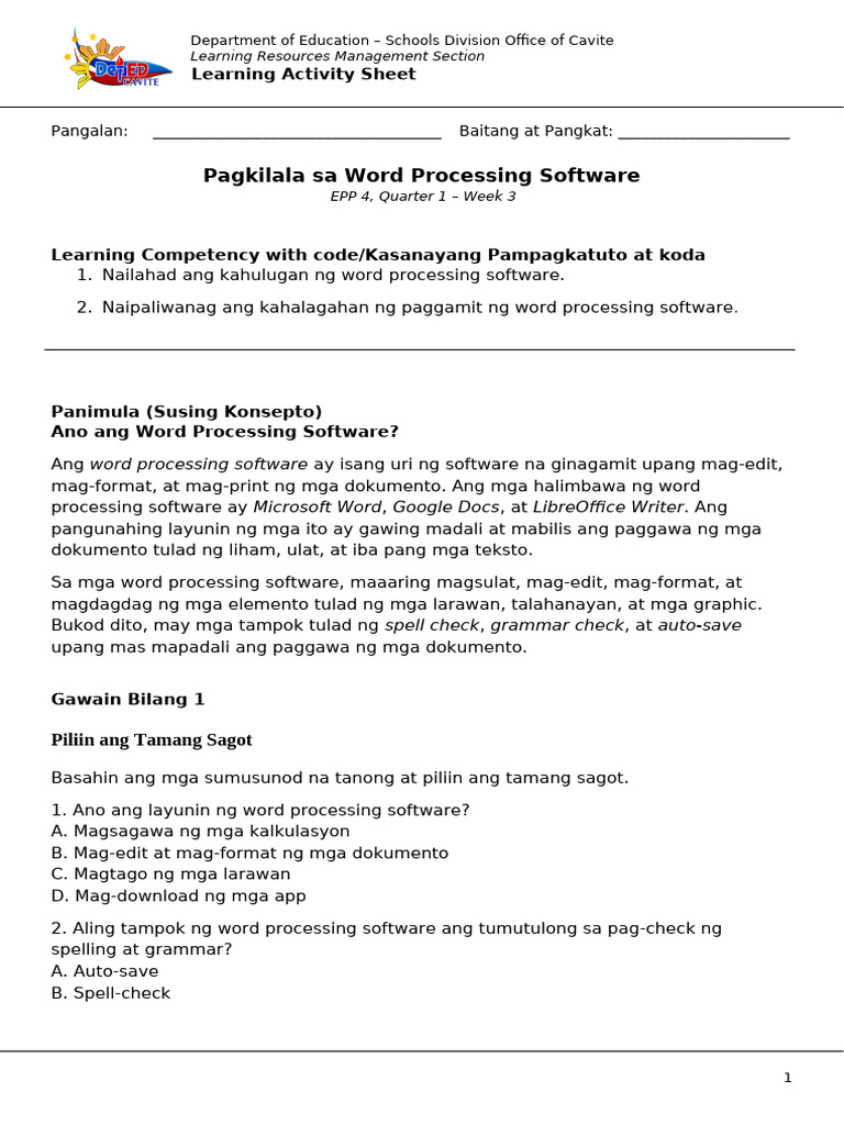 Las-Epp 4 Qtr1wk3 | PDF
