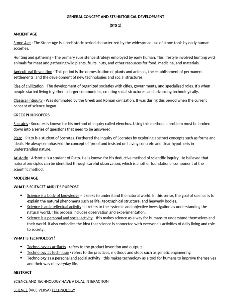 GENERAL CONCEPT AND STS HISTORICAL DEVELOPMENT (STS) | PDF | Science ...