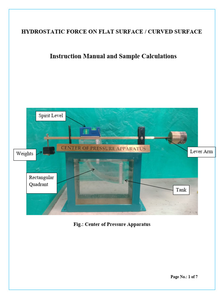 Hydrostatic Force On Flat Surface or Curved Surface Manual and Sample ...