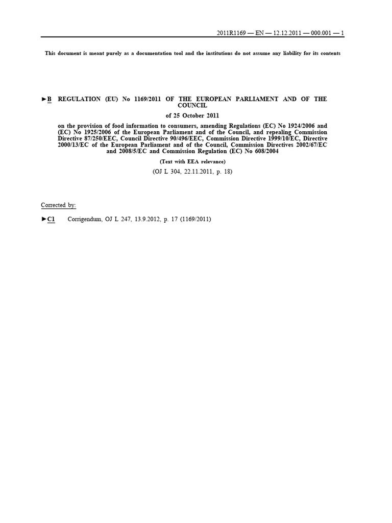 Regulation (Eu) No 11692011 of The European Parliament and of The | PDF ...