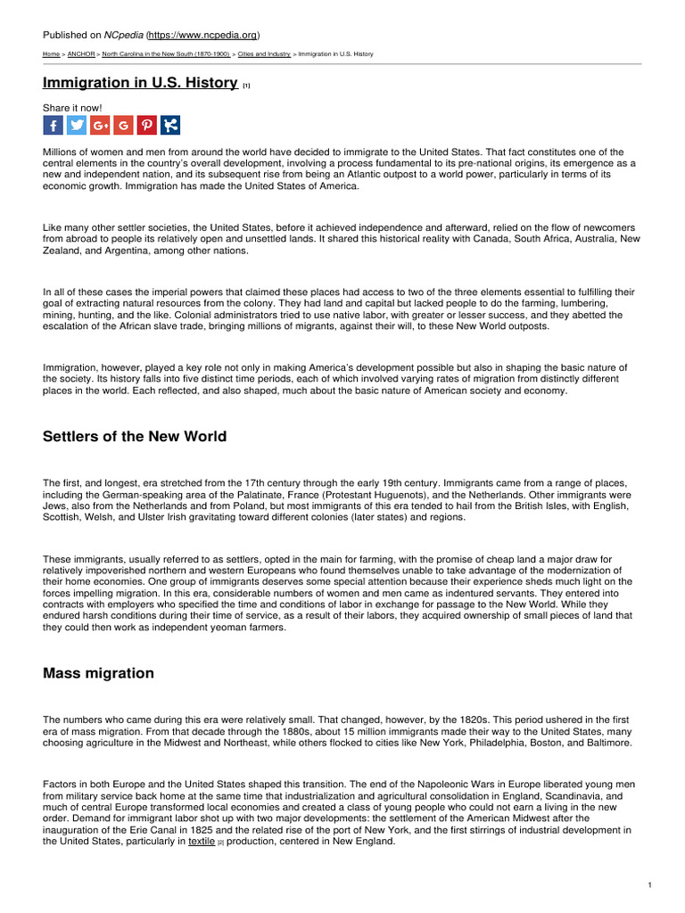 Immigration in U S History | PDF | Immigration | Nativism (Politics)