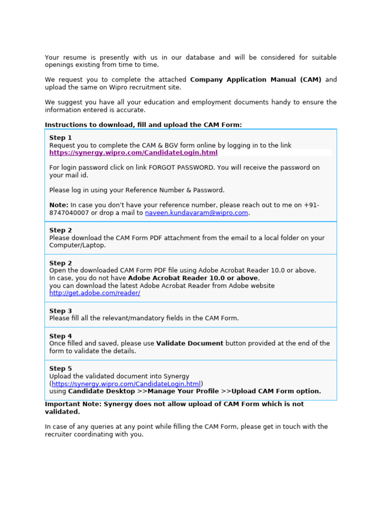 Online CAM Form Process | PDF