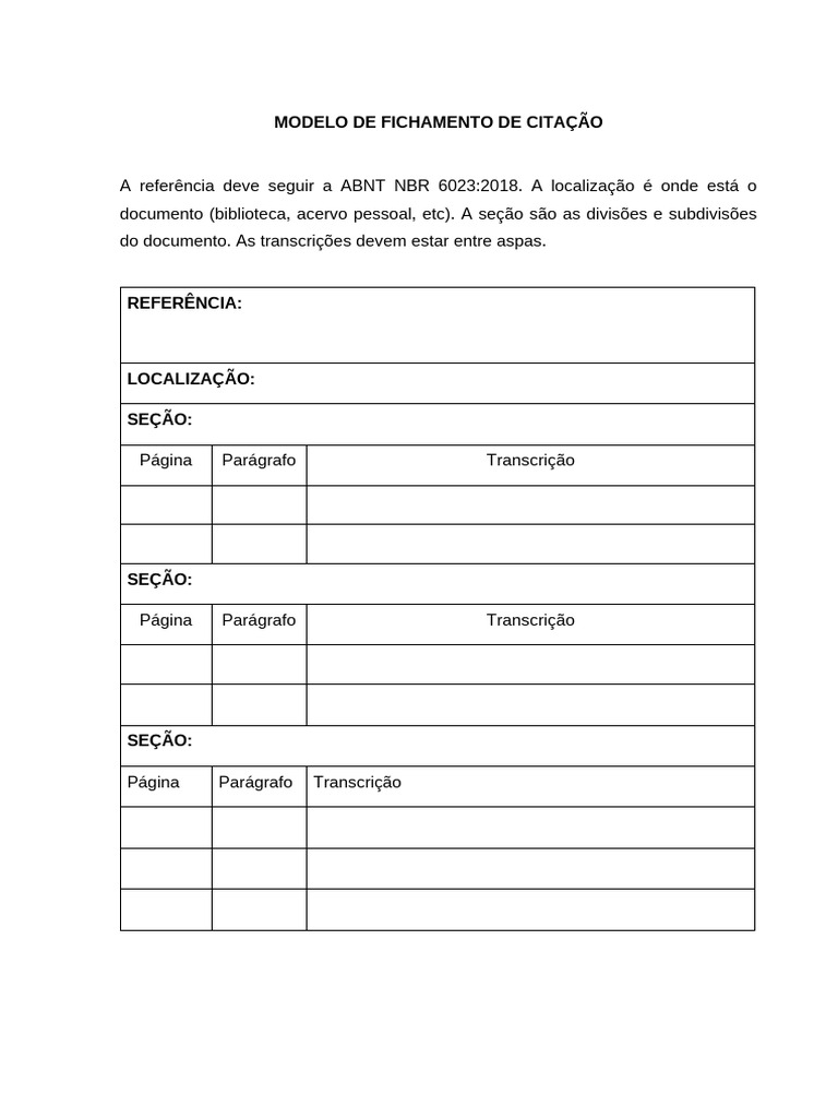 Modelo - Fichamento de Citação | PDF