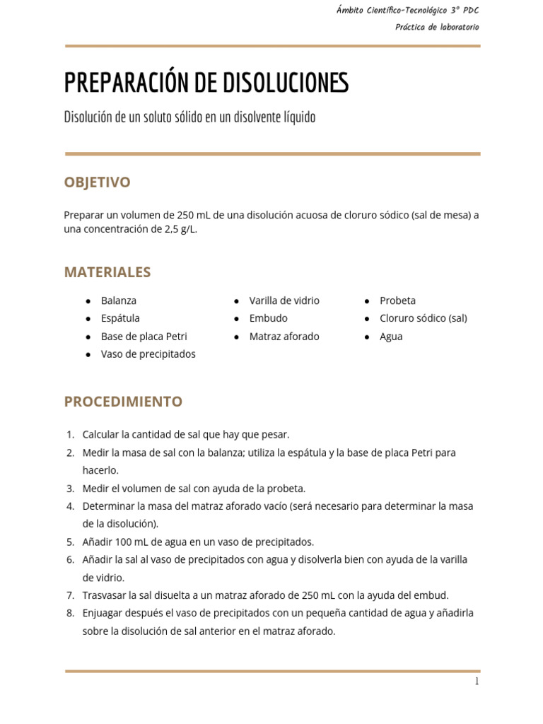 PRÁCTICA - Preparación de Disoluciones | PDF | Concentración | Química