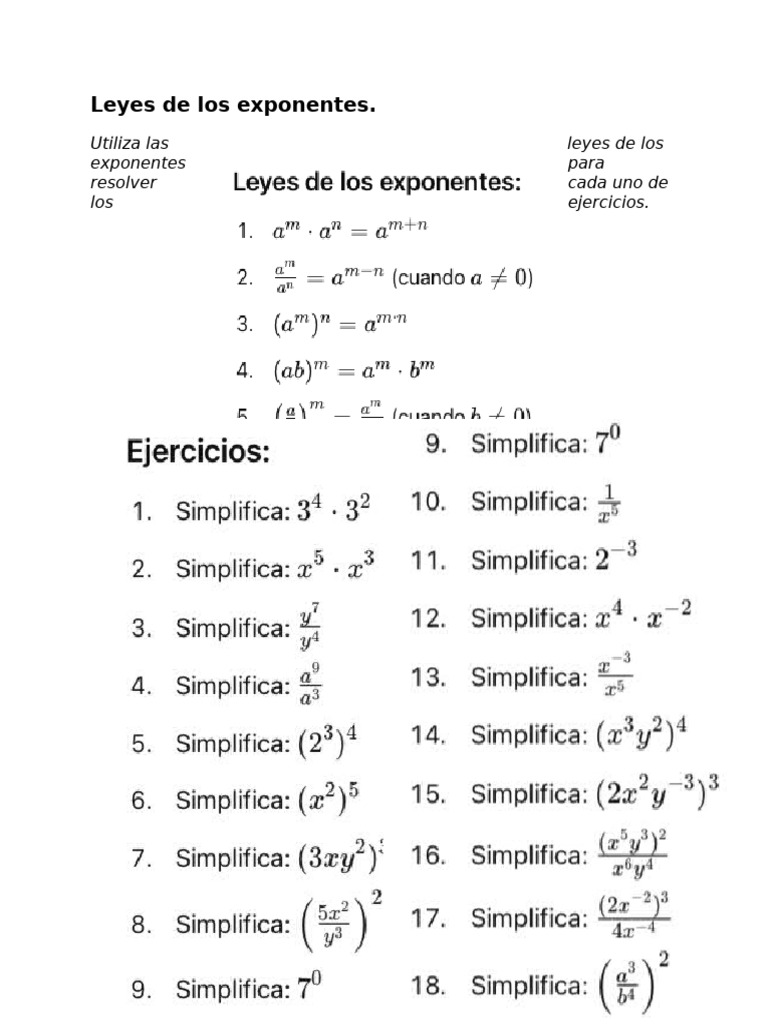 Leyes de Los Exponentes | PDF