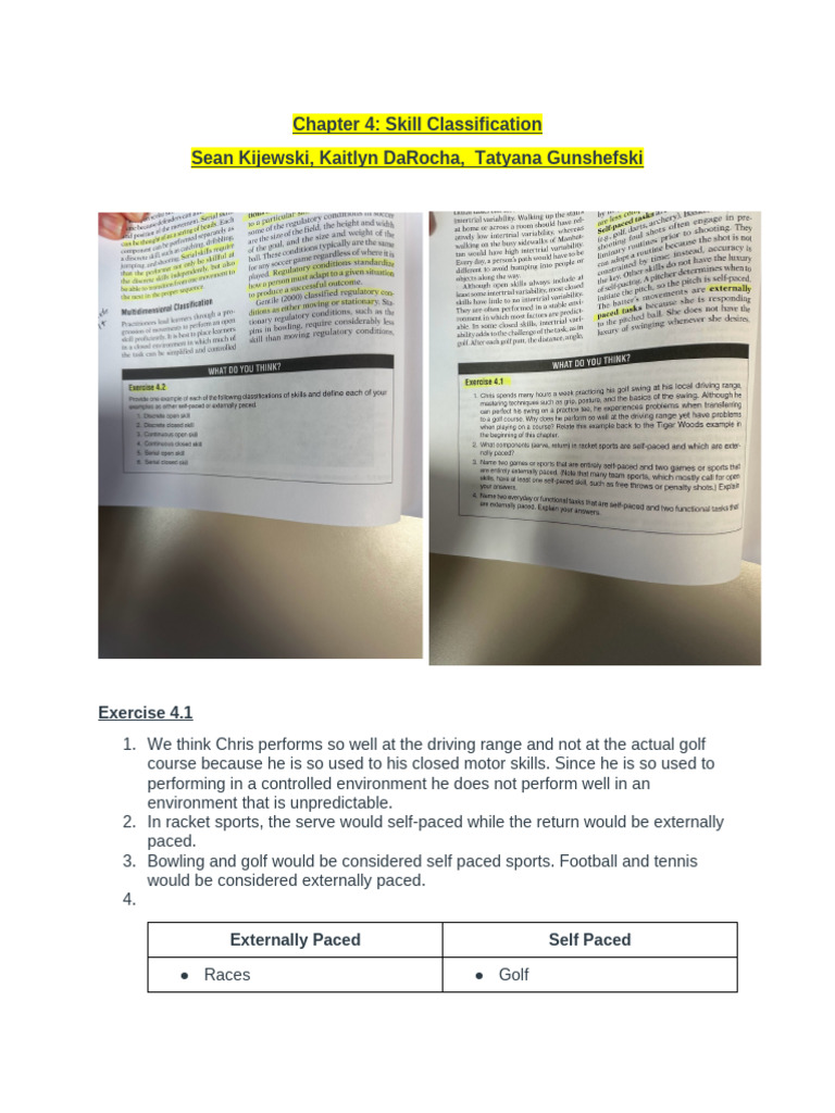 Motor Learning: Chapter 4 Skill Classification | PDF
