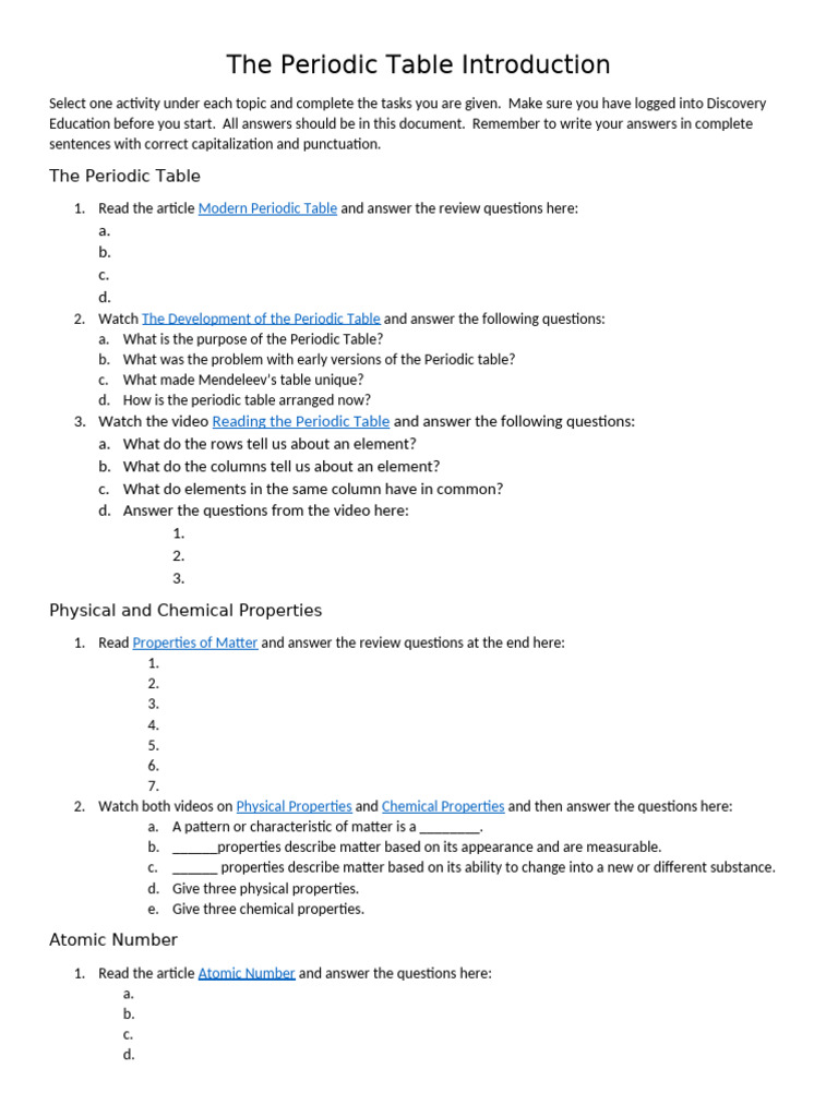 The Periodic Table Introduction-1 | PDF | Atoms | Periodic Table