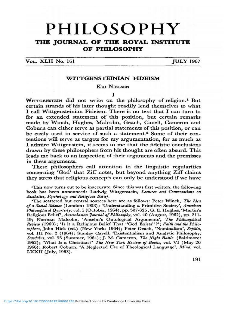 Wittgensteinian Fideism Explained | PDF | Logic | Reason