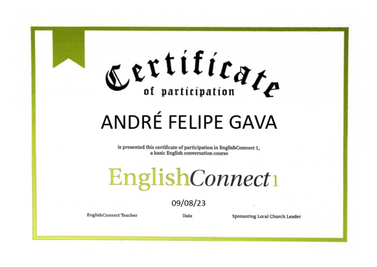 Certificado English Connect 1 Andre Gava | PDF