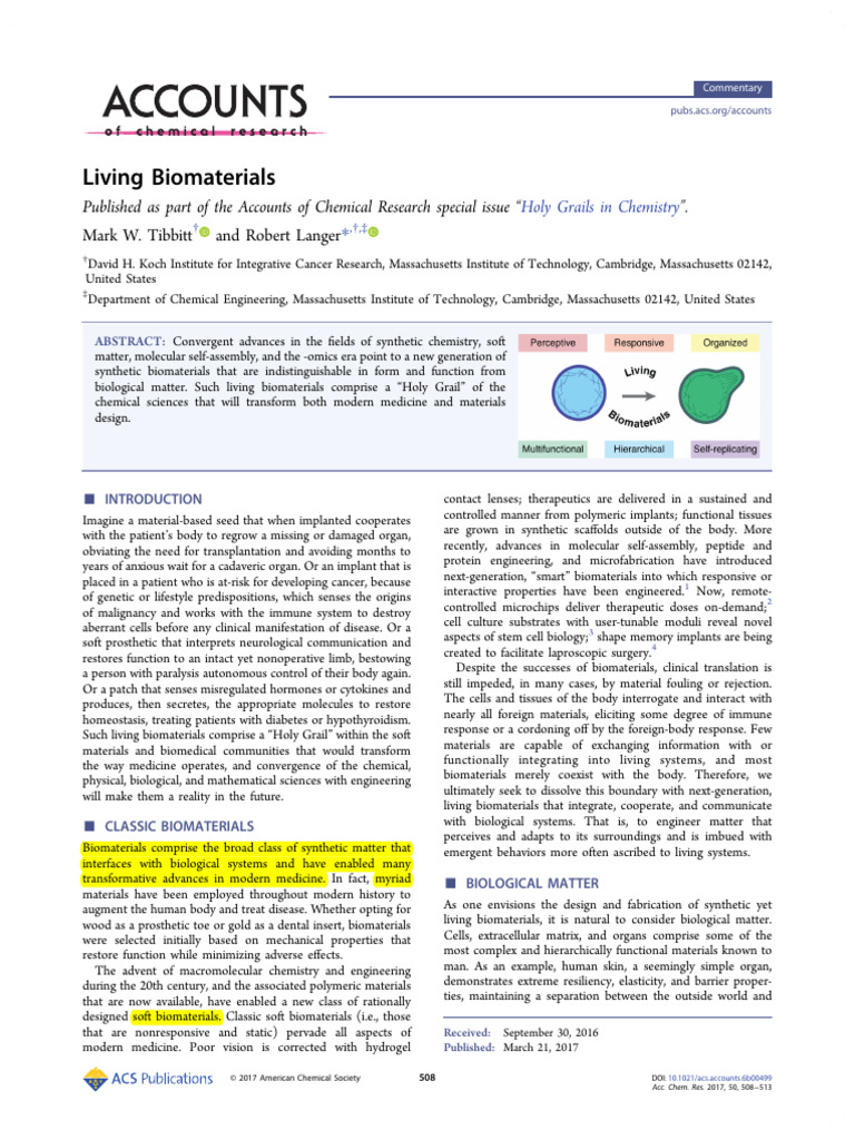Tibbitt Langer 2017 Living Biomaterials | PDF | Macromolecules | Biomaterial