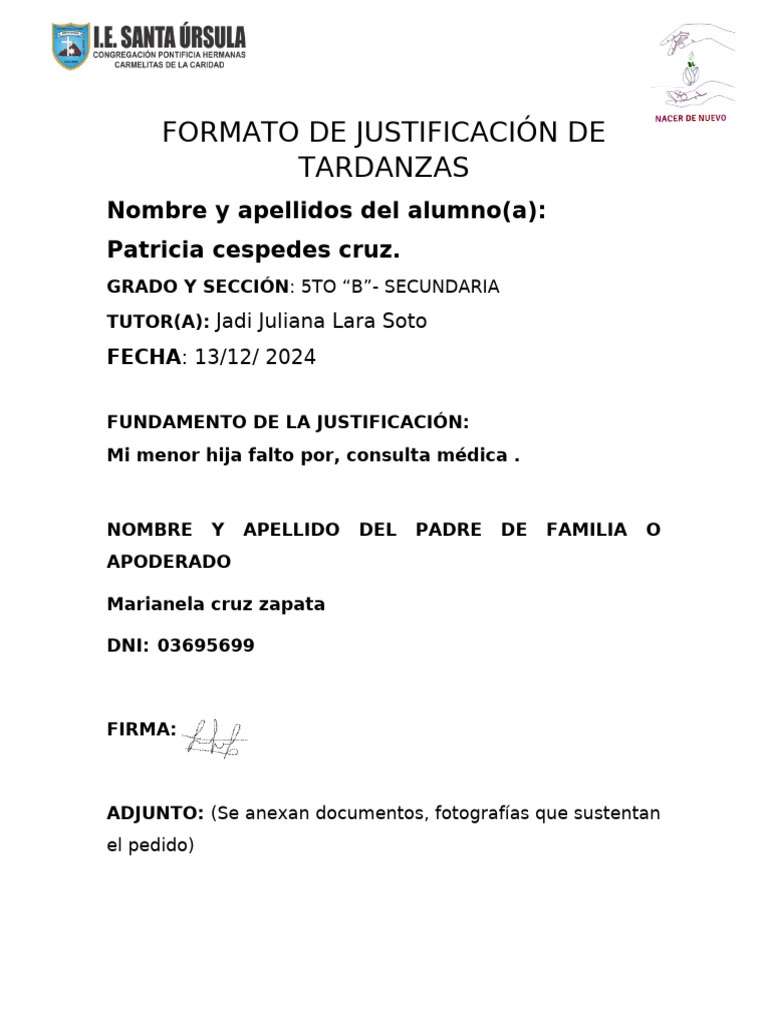 Formato de Justificación de Tardanzas-2024 | PDF
