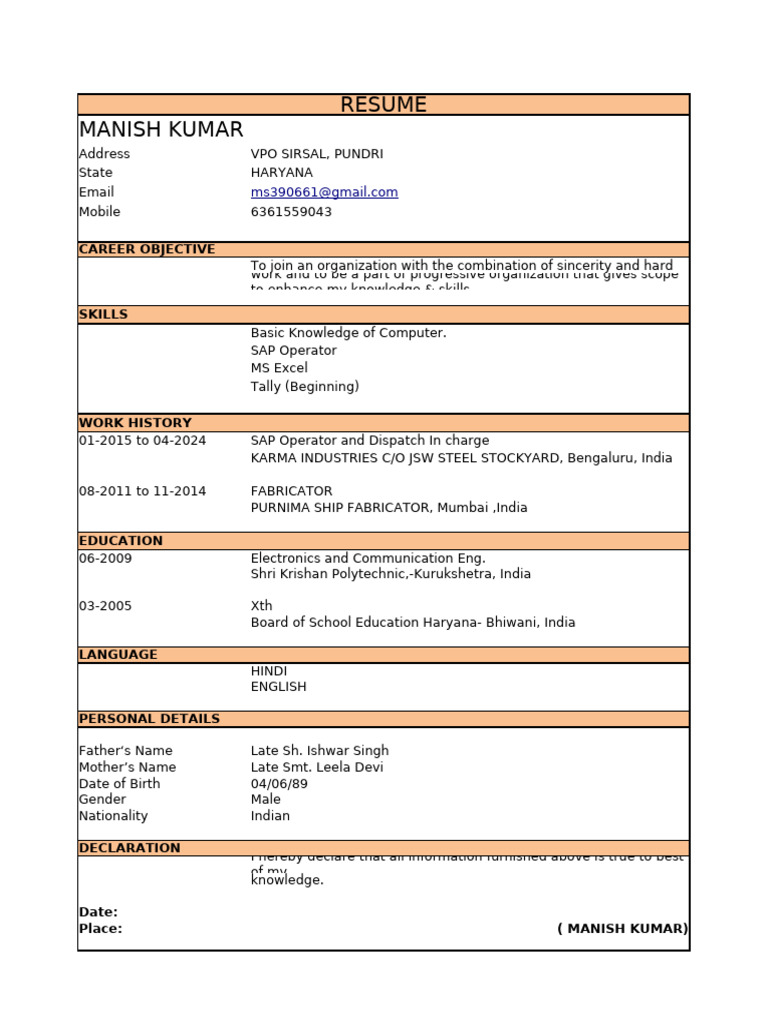 Manish Kumar Resume | PDF