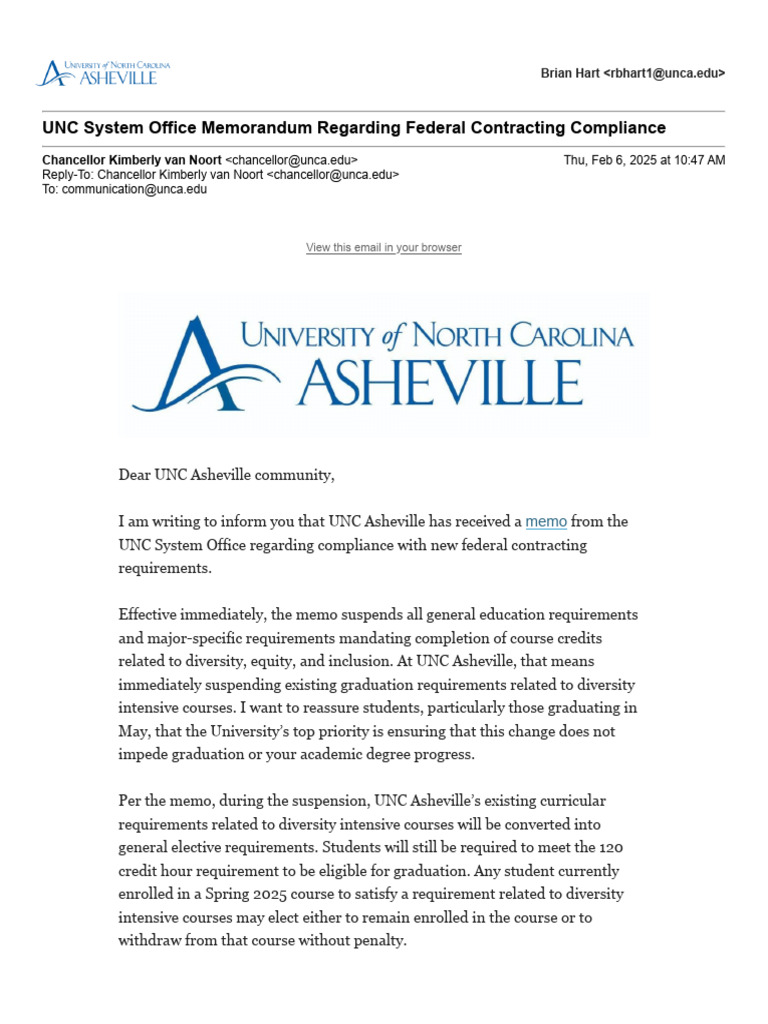 2025 02 06 Message To Campus UNC SO Memo Regarding Federal Contracting ...