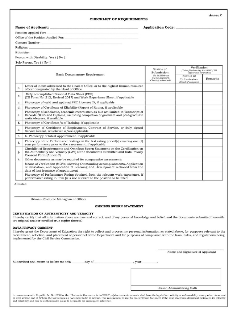 ANNEX-C-Checklist-of-Requirements-and-Omnibus-Sworn-Statement-1 | PDF