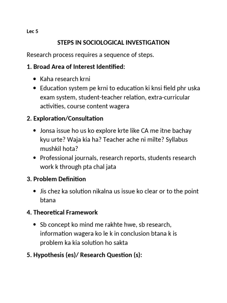 Lec 5 STEPS IN SOCIOLOGICAL INVESTIGATION | PDF