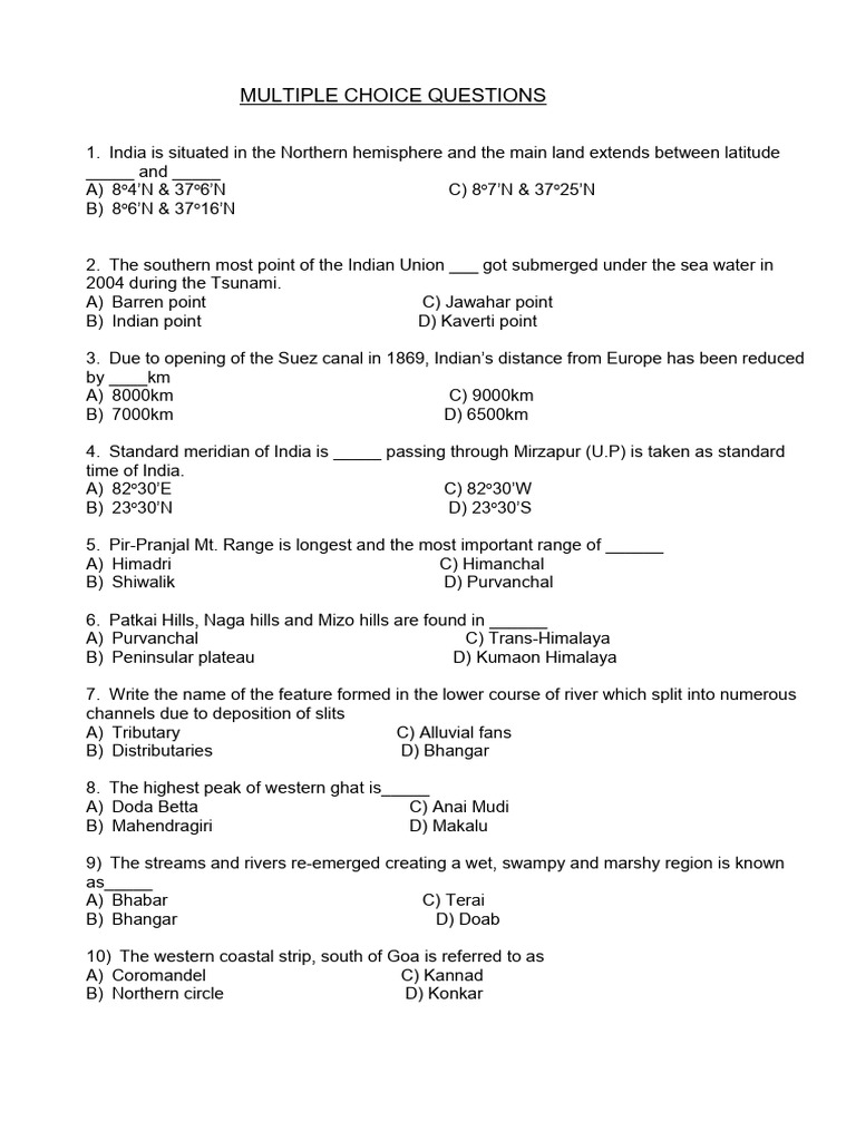 Indian Geography Multiple Choice Questions | PDF