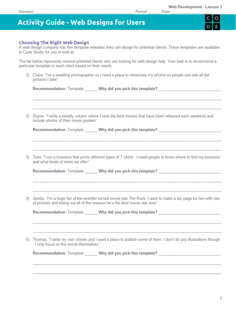 Activity Guide - Web Designs For Users | PDF | Web Design