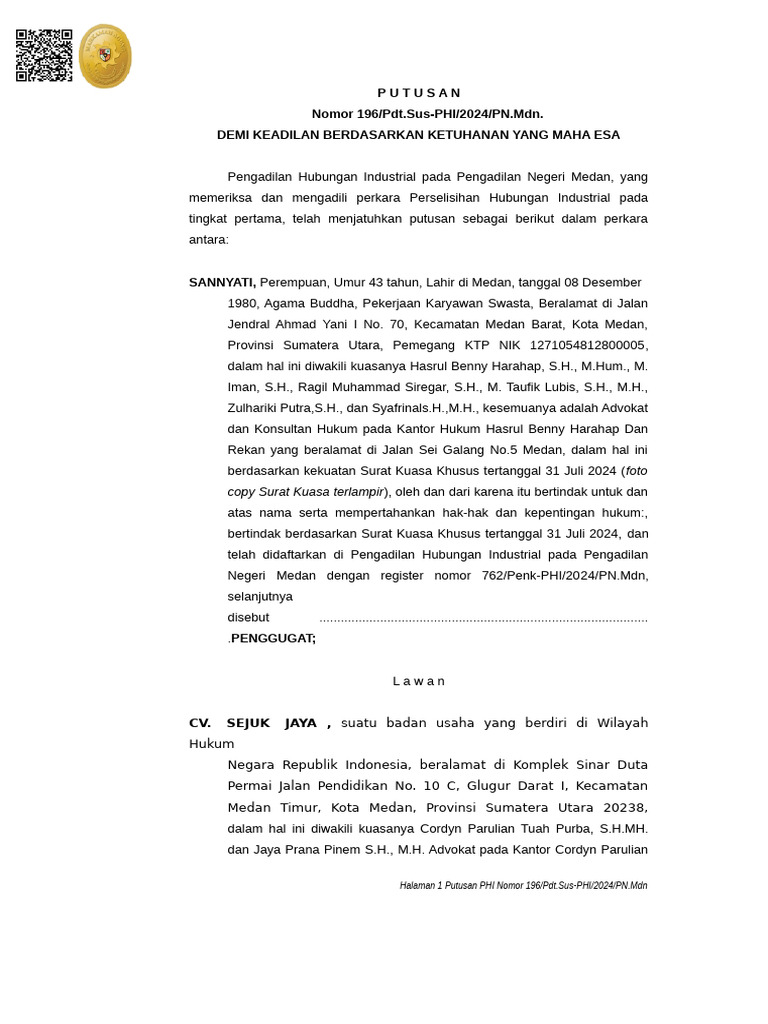 Putusan 196 PDT - Sus-Phi 2024 PN MDN 20250121110349 | PDF