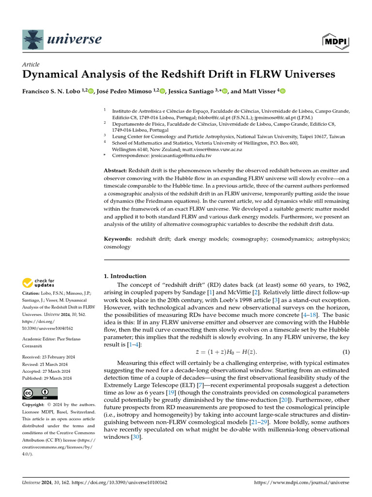 Dynamical Analysis of The Redshift Drift in FLRW Universes | PDF | Universe | Dark Energy