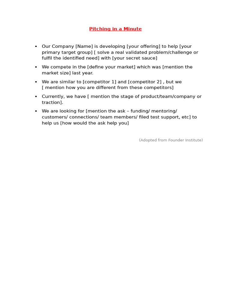 One-Minute Pitch Template Guide | PDF