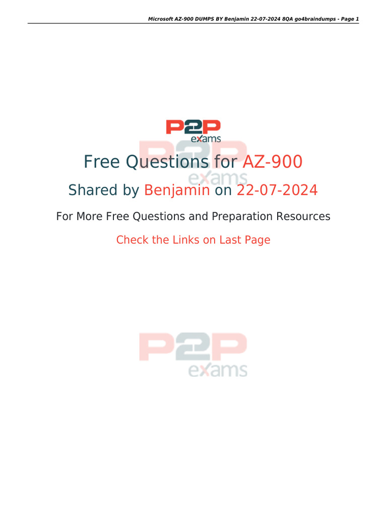 Microsoft Az 900 Dumps by Benjamin 22 07 2024 8qa Go4braindumps | PDF | Microsoft Azure ...