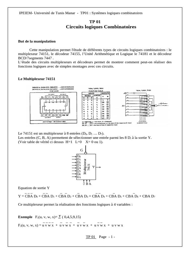 TP Systèmes Logiques Combinatoires | PDF | Électronique numérique ...