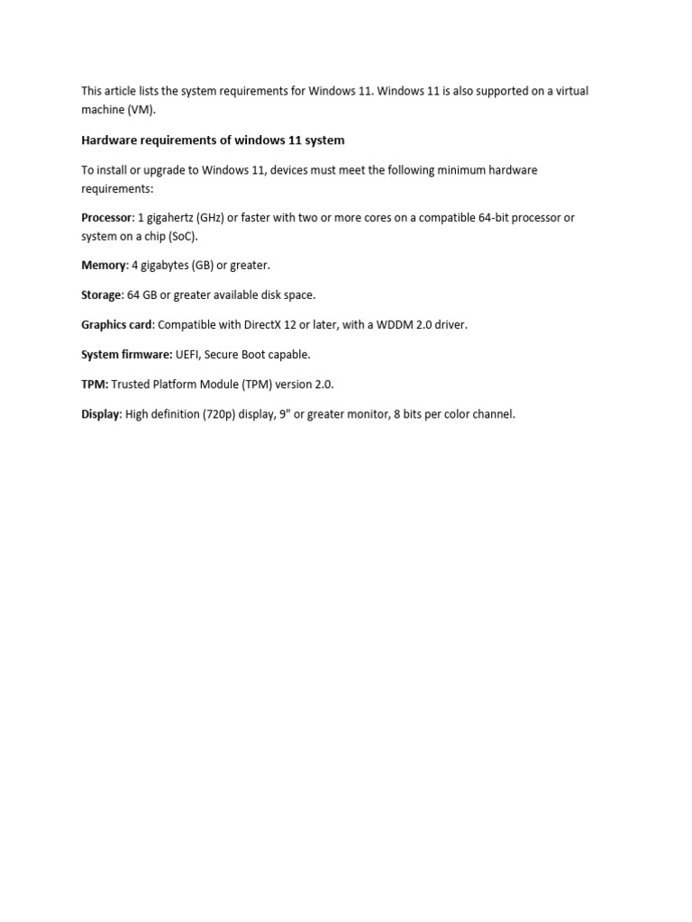 Hardware Requirements For Windows 11 System | PDF