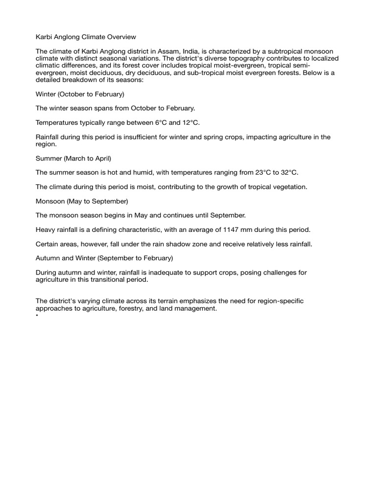 Karbi Anglong Climate and Seasons Overview | PDF