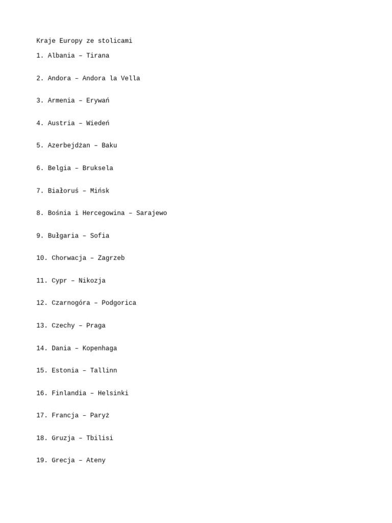 Kraje Europy+ Stolice | PDF