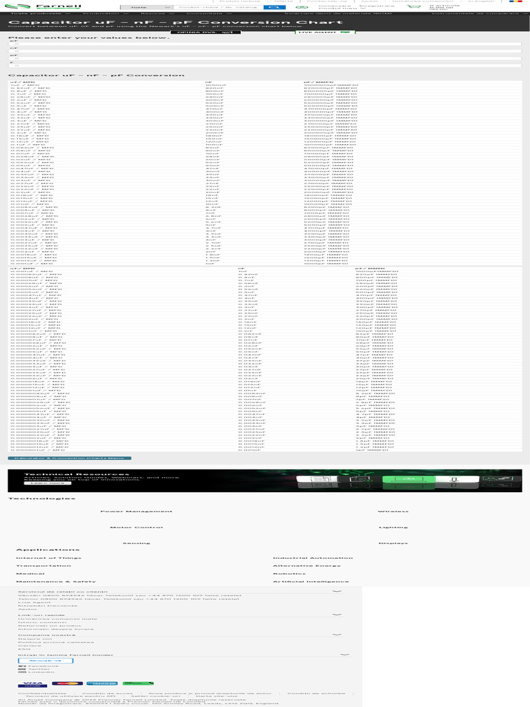 Capacitor uF - nF - pF Conversion Chart _ Farnell România | PDF ...
